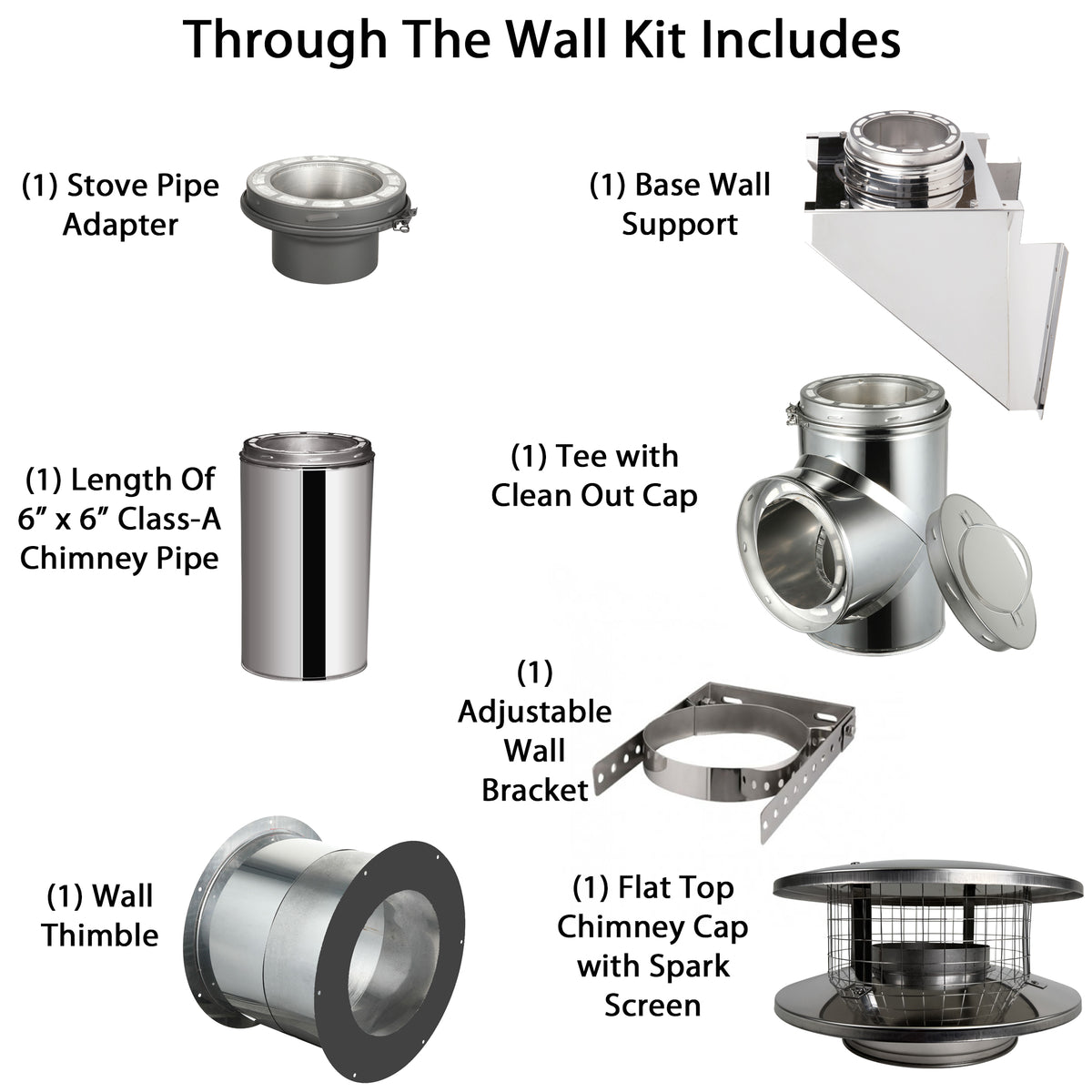 Through The Wall Kit for 6" Inner Diameter Chimney Pipe with Flat Top ...